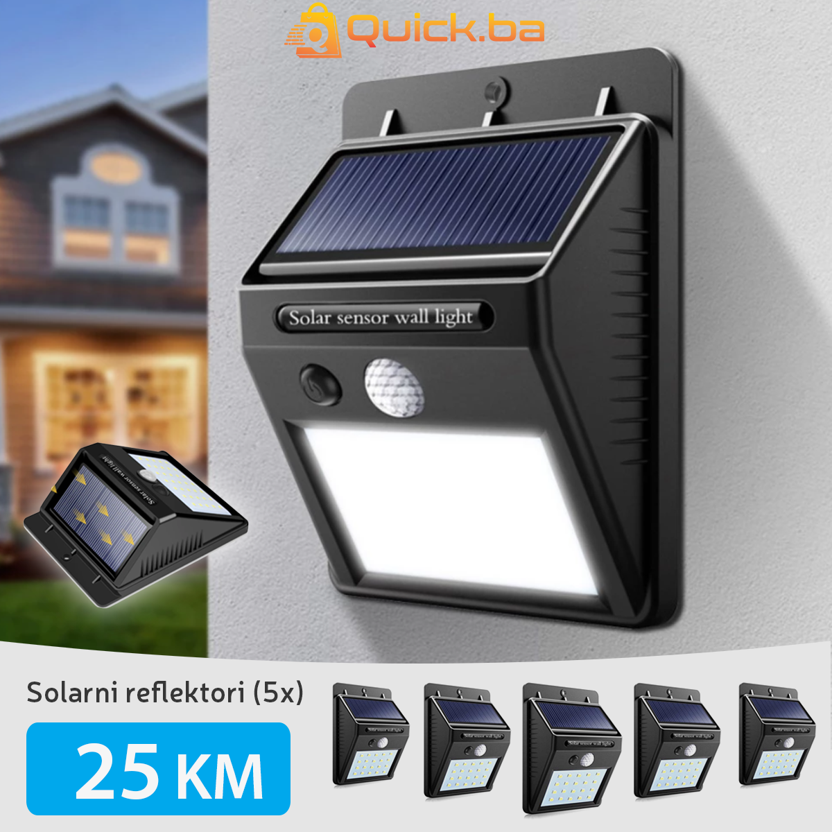 5 KOM LED SOLARNI REFLEKOTRI SA SENZOROM – quick.bih